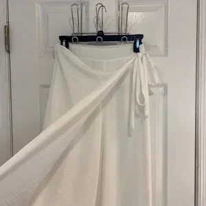 Zara | Pants & Jumpsuits | Zara White Textured Wrap Front Wide Leg ...